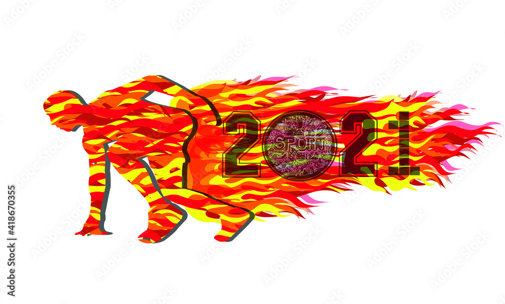 Running logo design 2021. Colorful fire sports background. Number, Text ...