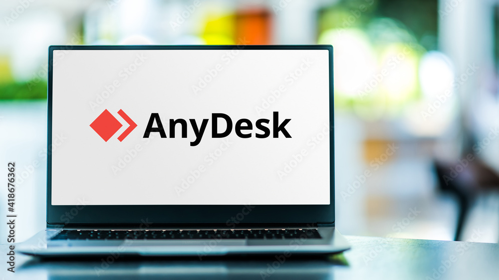 Laptop computer displaying logo of AnyDesk foto de Stock | Adobe Stock