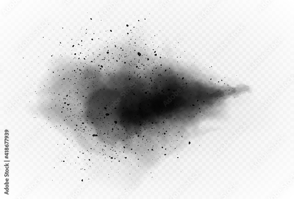 Particles of charcoal on transparent background. Abstract black powder ...