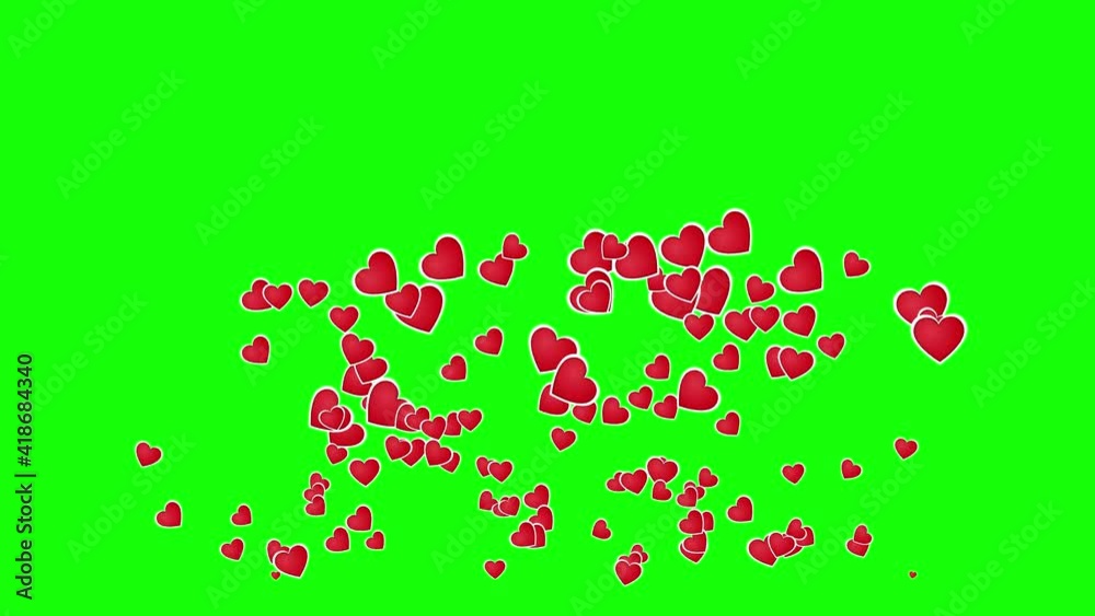 Flying hearts animation on green screen. 4K hearts 2D animation Stock ...