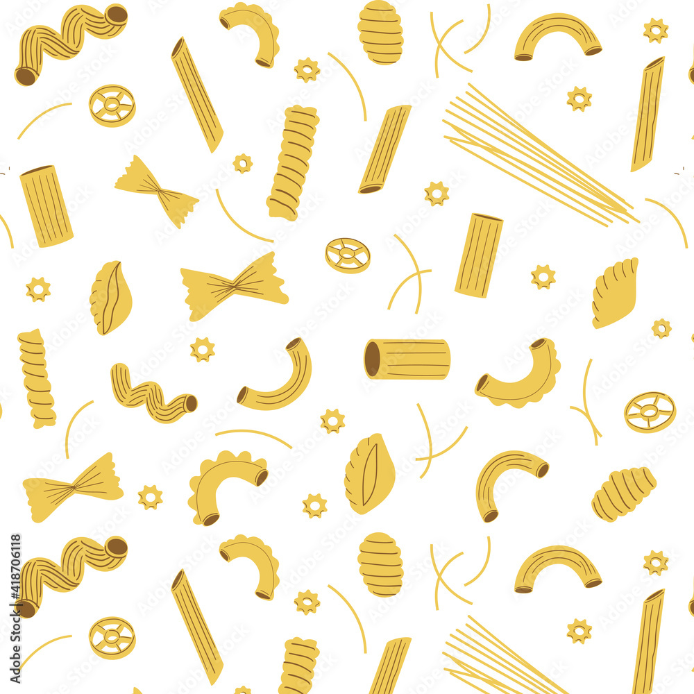 Pasta pattern. Seamless texture of traditional Italian macaroni ...