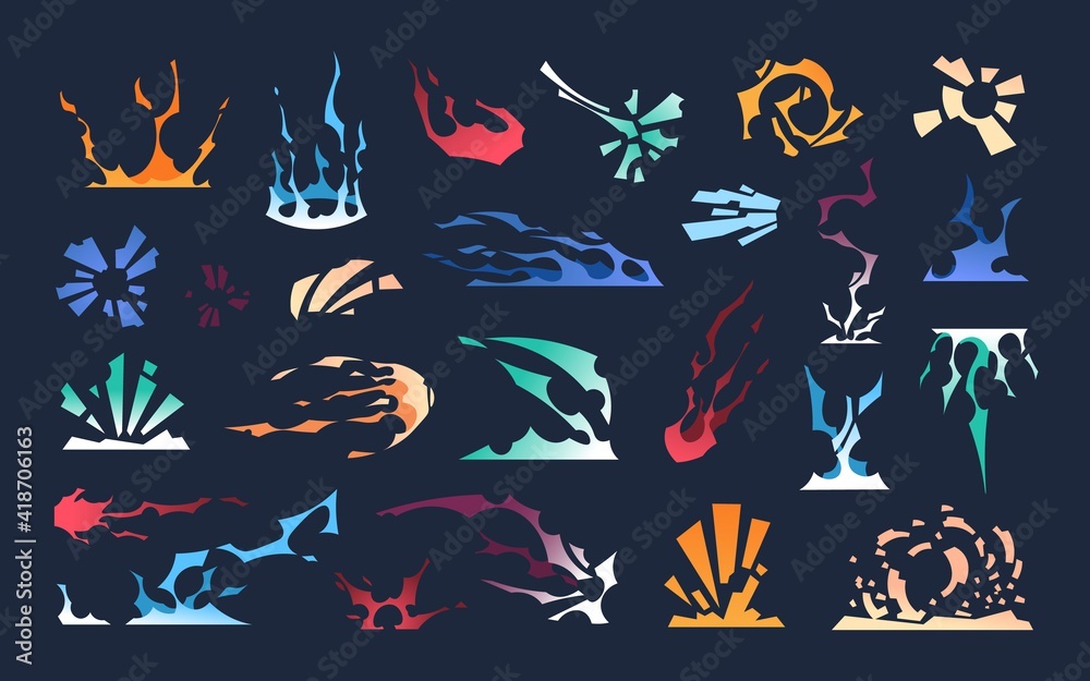 Power effects. Cartoon light flashes from explosions and magic spells ...