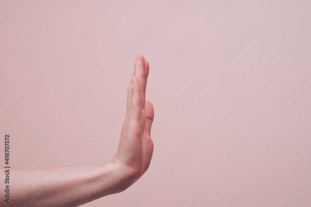 Hand showing no and stop gesture. Hand signs communication concept ...