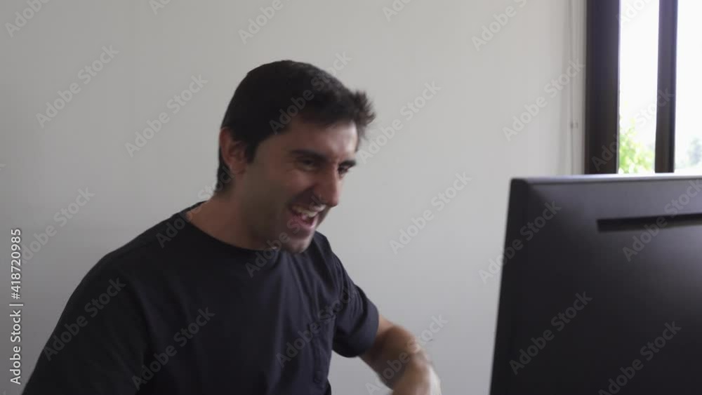 Excited social media influencer saying goodbye to fans on computer ...