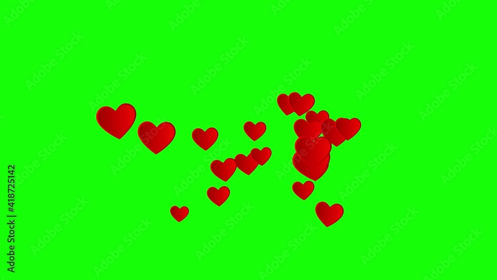 Flying hearts animation on green screen. 4K hearts 2D animation Stock ...