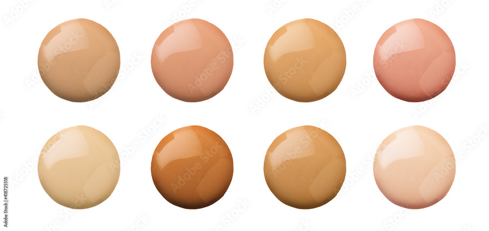 Foundation face make-up samples. Set of cosmetic liquid foundation or ...