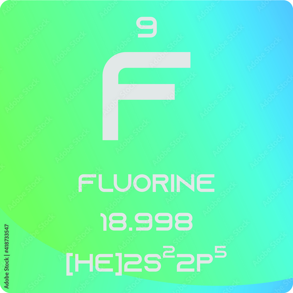 Fluorine F Halogen Chemical Element vector illustration diagram, with ...