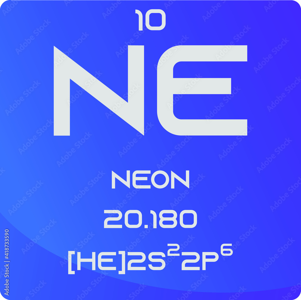 Neon Ne Noble gas Chemical Element vector illustration diagram, with ...