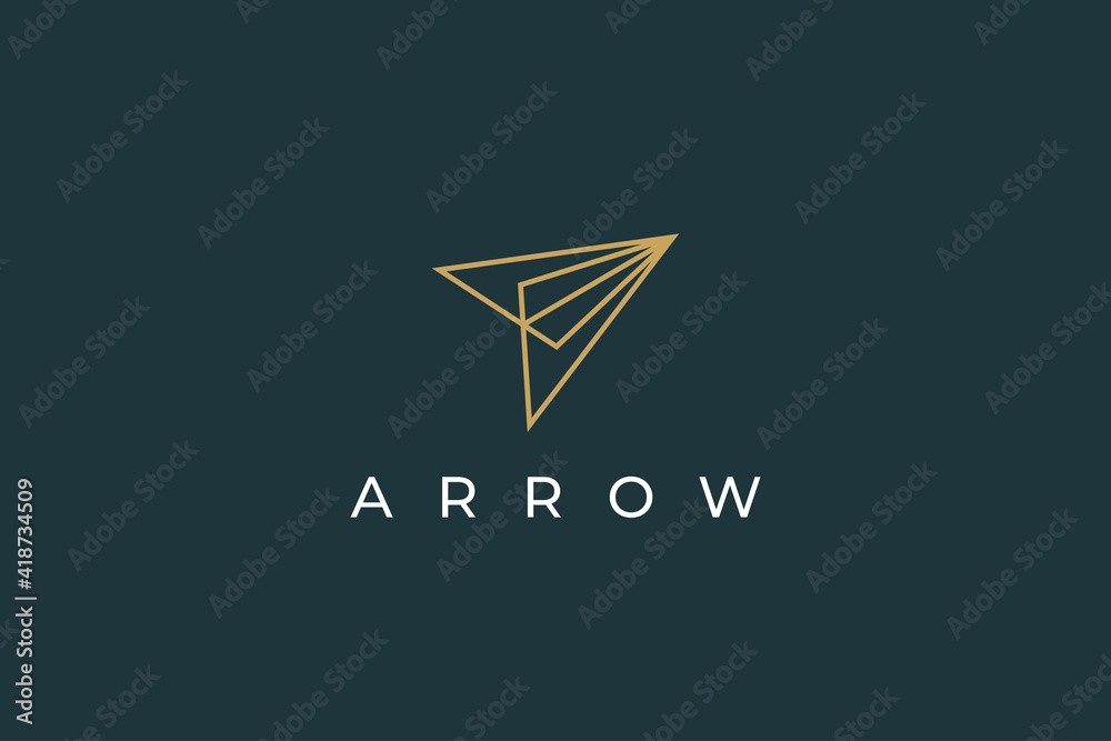 Arrow Up Logo. Gold Geometric Line Arrow Shape Paper Plane Icon ...