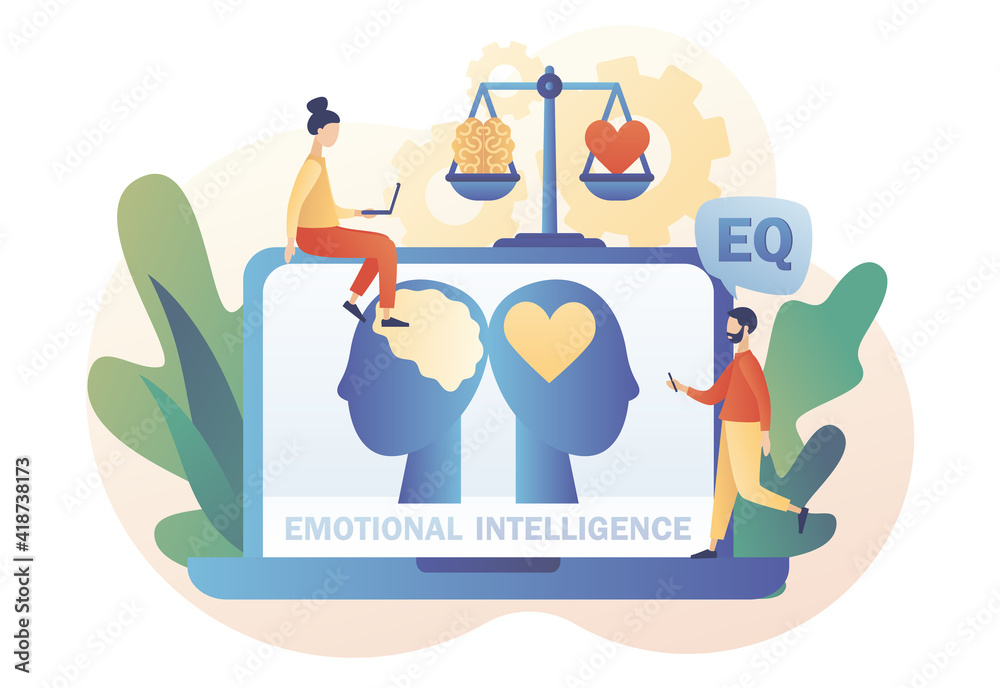 Vecteur Stock Emotional intelligence. Online EQ test. Heart and brain ...