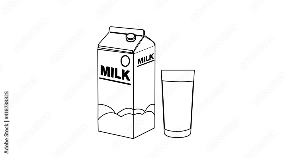 Vector Isolated Black and White Illustration of a Milk Box and a Glass ...