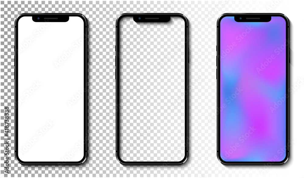 Realistic smartphones with white, transparent and soft color mesh ...