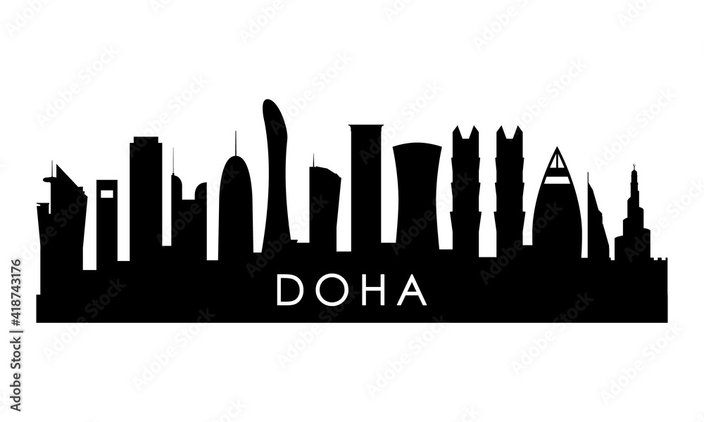 Doha skyline silhouette. Black Doha city design isolated on white ...
