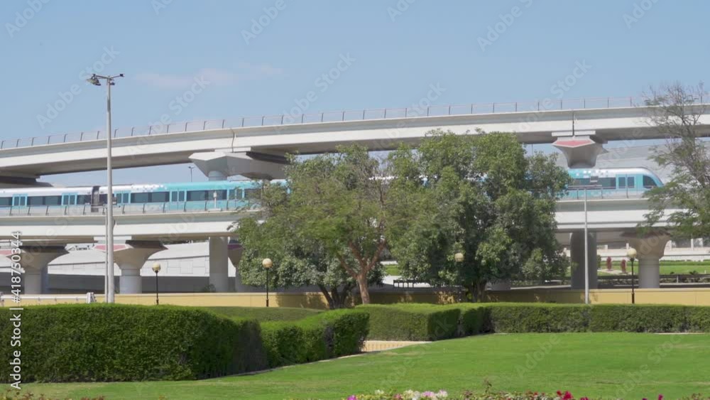 Dubai Metro Parked At Elevated Viaduct Of Al Rashidiya Metro Station ...