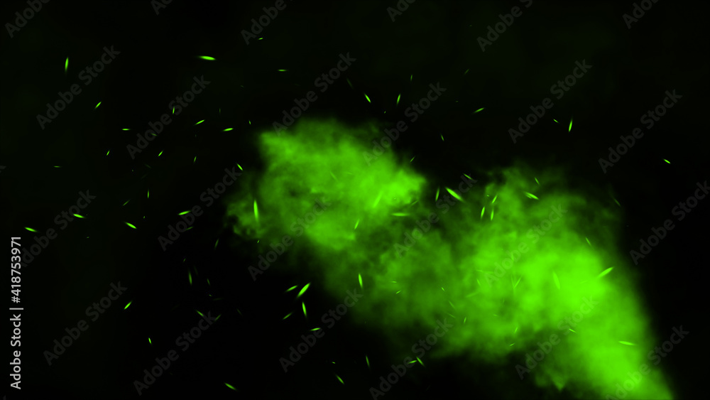 Perfect green fire particles embers sparks on isolated black background ...