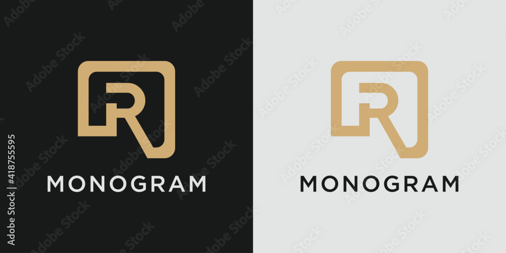 monogram letter r logo design template with creative golden concept ...