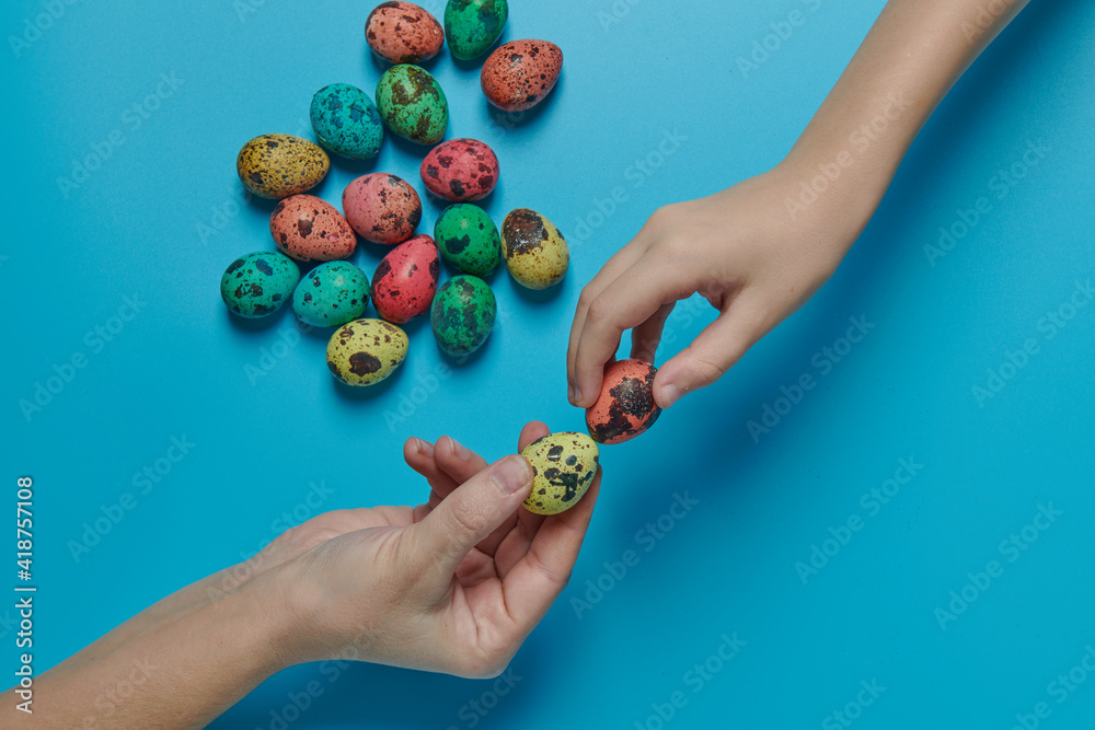 ritual of knocking eggs for easter and colored eggs Stock Photo | Adobe ...