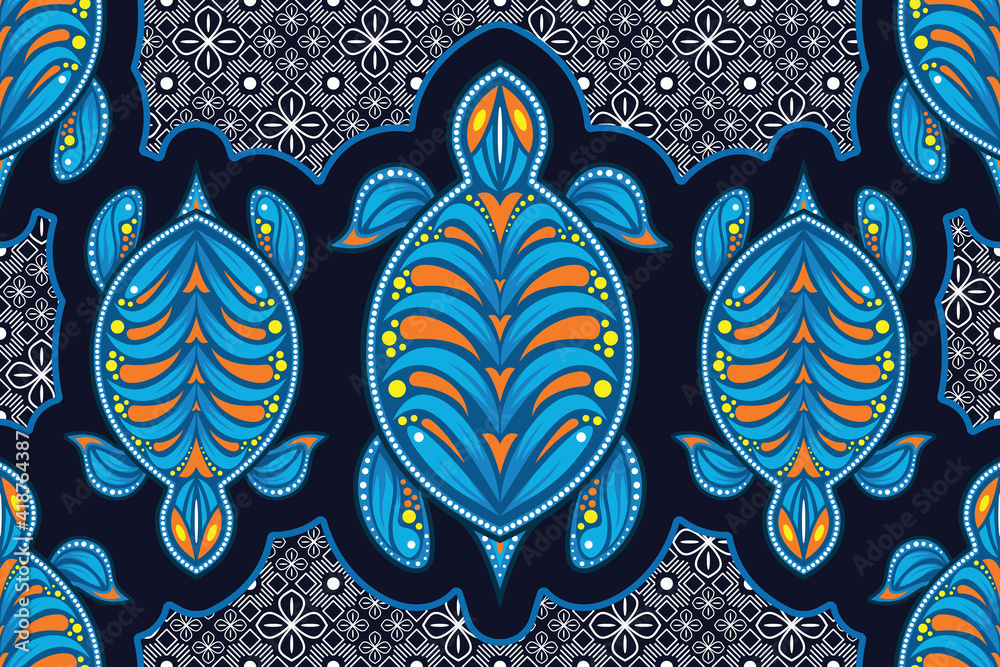Seamless pattern with turtle vector Illustration, Sea batik theme Stock ...