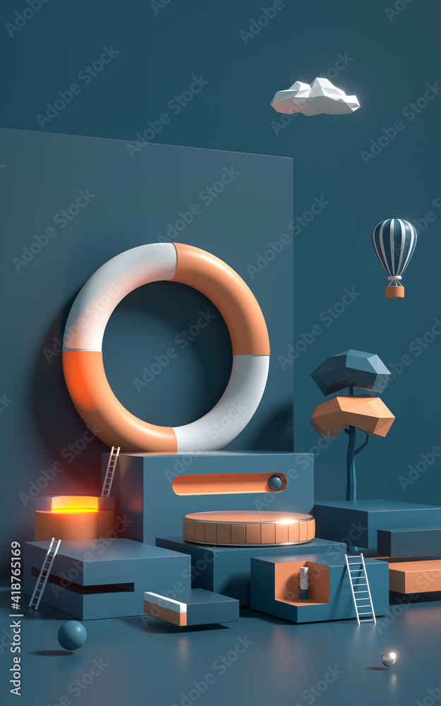 Still life creative map of 3D simulation scene Stock Illustration ...