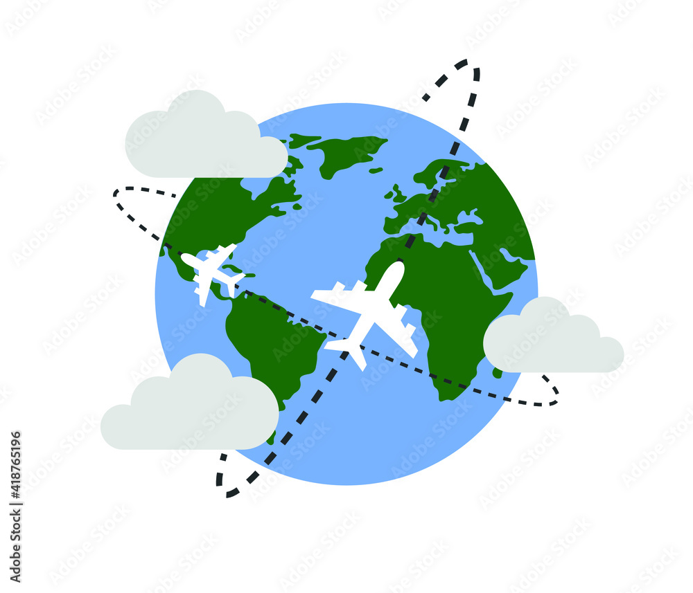 World map plane tracks. Aviation track path on world map, airplane ...