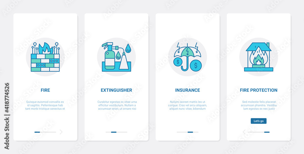 Fire protection technology vector illustration. UX, UI onboarding ...