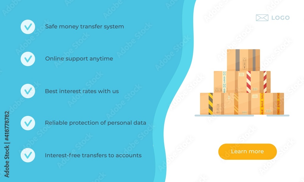 Packing parcels from the Internet. Vector illustration of shipping ...