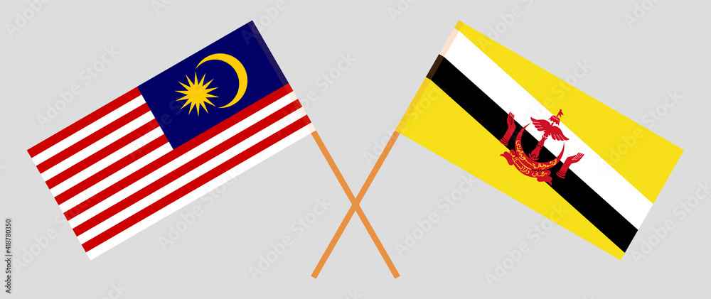 Crossed flags of Malaysia and Brunei. Official colors. Correct ...