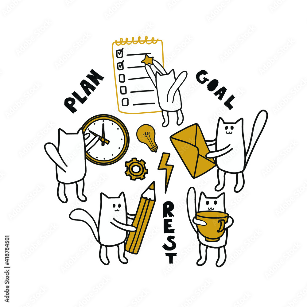 Cute busy cats vector clip art. Perfect for creating plane cover, cards ...
