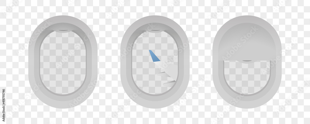 Realistic airplane window. Vectot illustration on transparent ...
