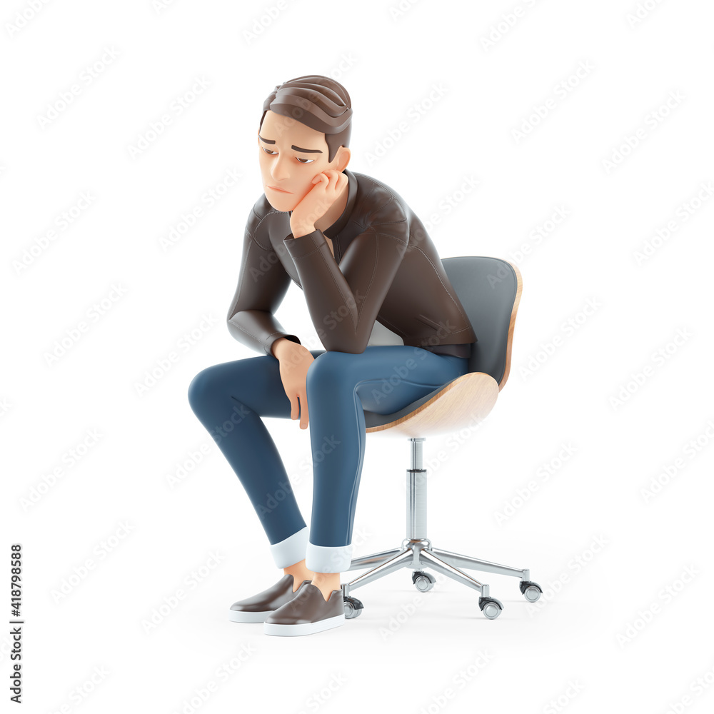 3d bored cartoon man sitting on chair Stock Illustration | Adobe Stock