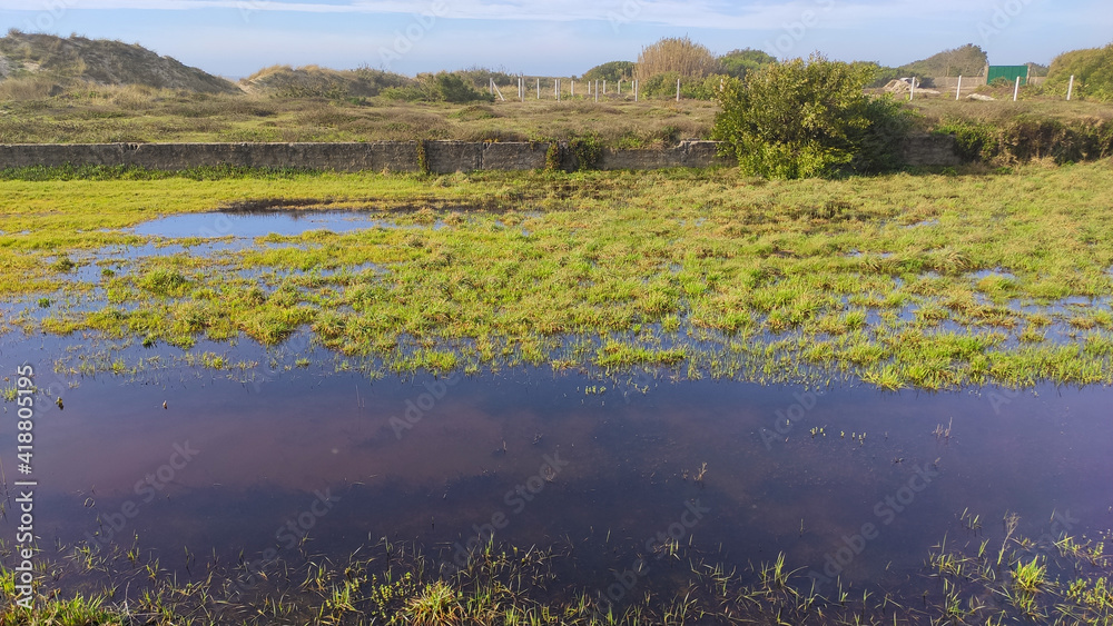 Waterlogged fields in farming countryside after heavy rain in Esposende ...