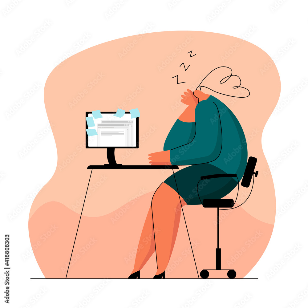 Vector flat illustration of metaphor with woman, office worker ...