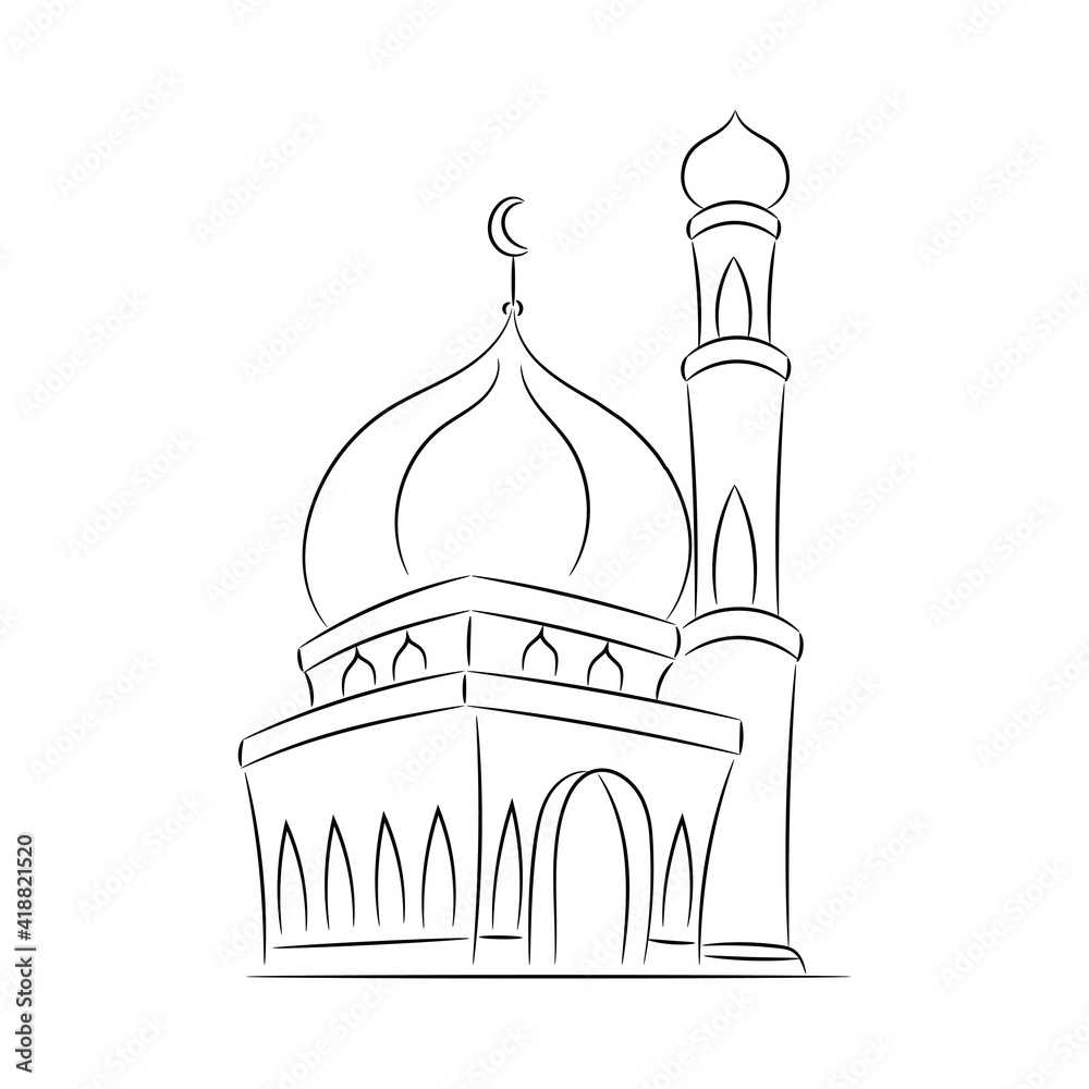 Mosque vector illustration, simple hand drawn islamic building ...