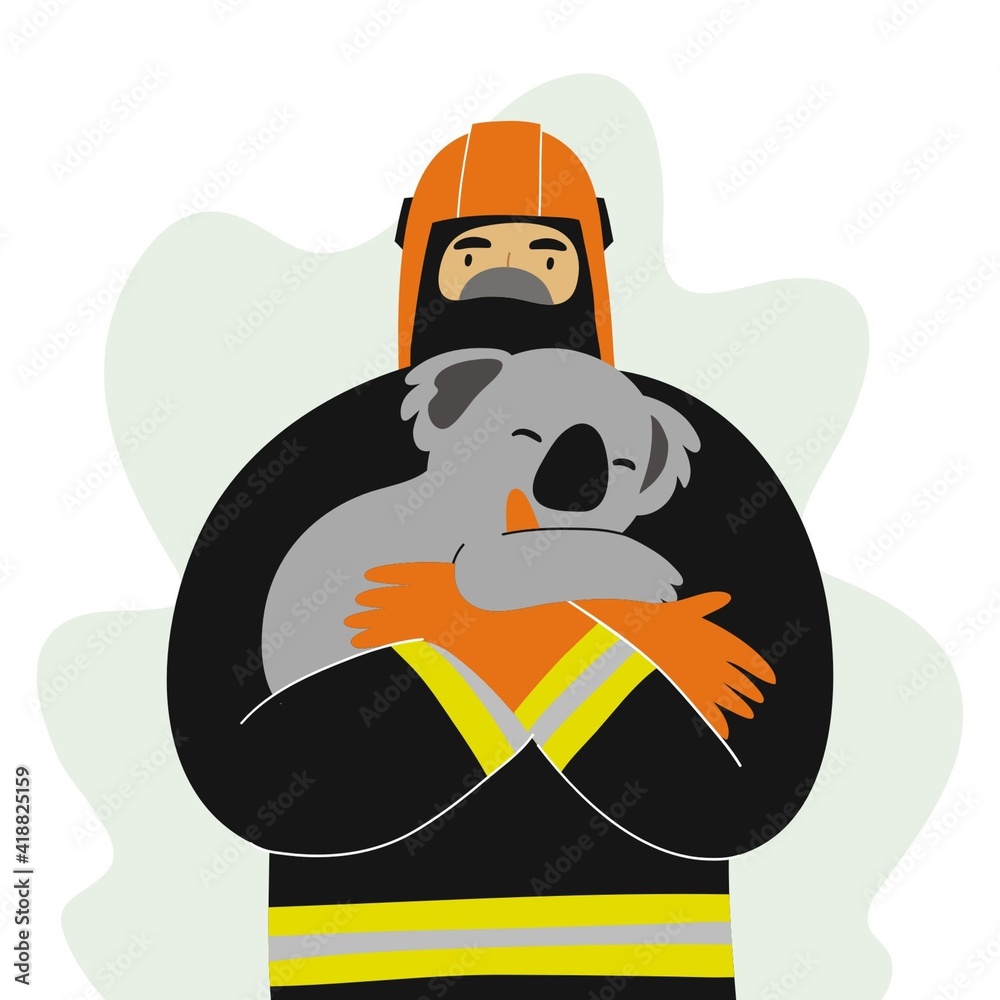 People save a koala In Australia during fires. vector flat illustration ...