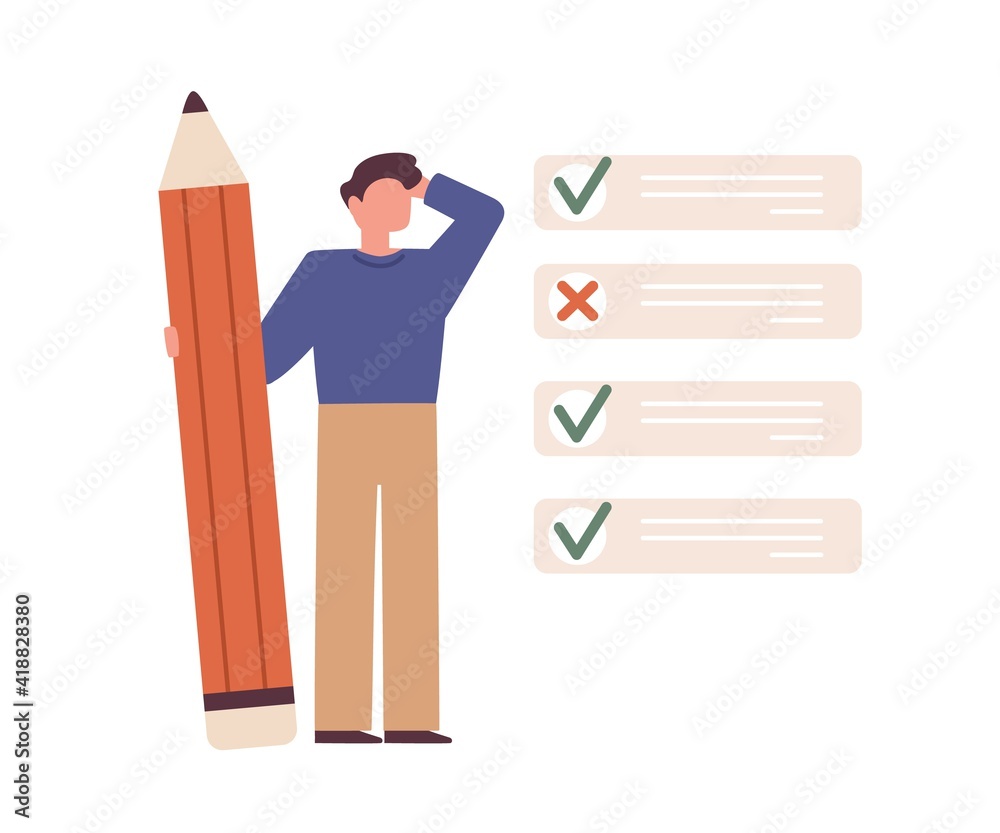 Student checking his test or exam result. Education and studying ...