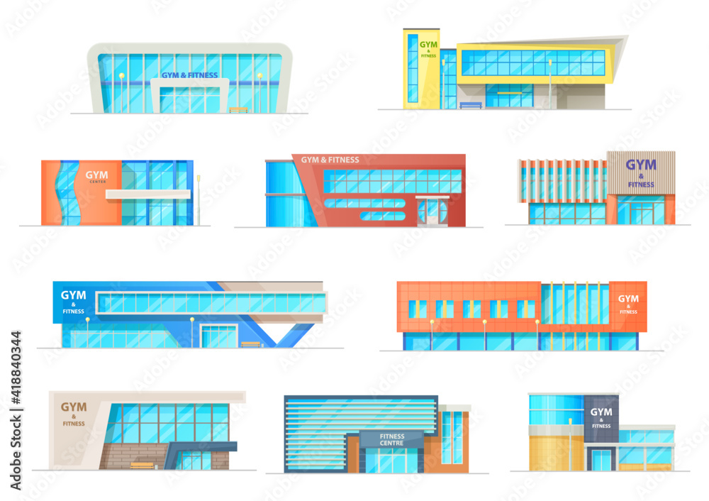 Gym or fitness center buildings, vector contemporary city architecture ...