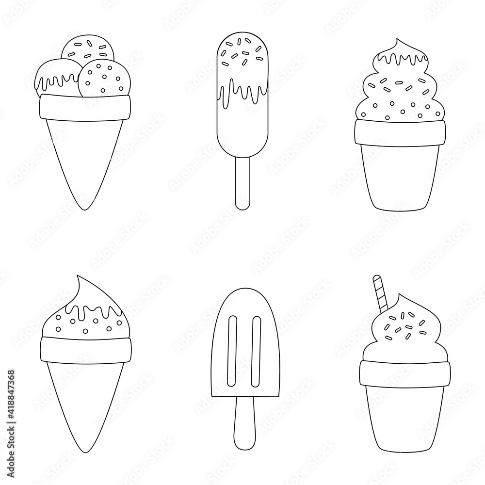 Color cartoon ice creams. Coloring page for kids. Stock Vector | Adobe ...