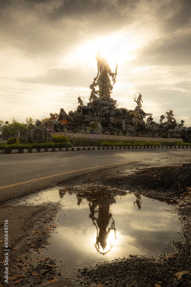 Statue of Rama and monkeys on the road junction. Ramayana epic story ...