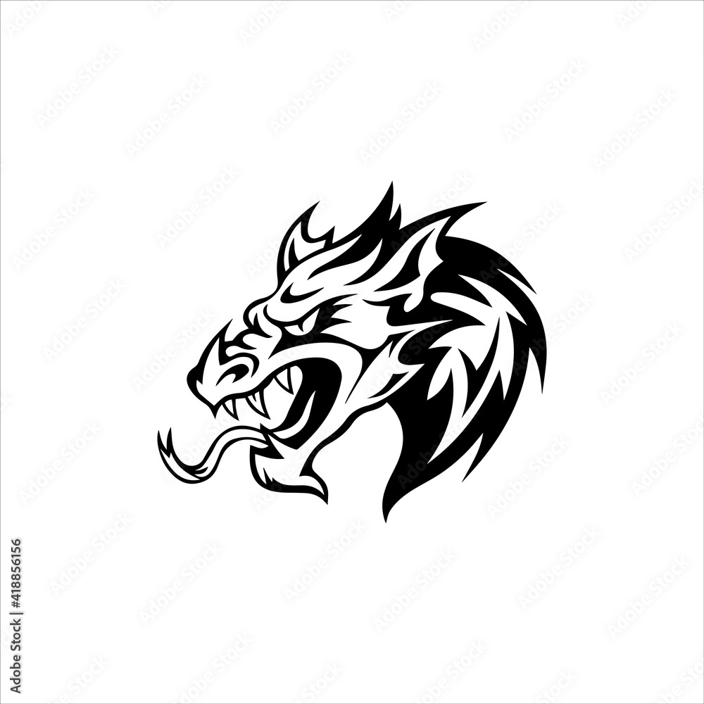 Vector - Evil dragon head. Artwork inspired with traditional Chinese ...
