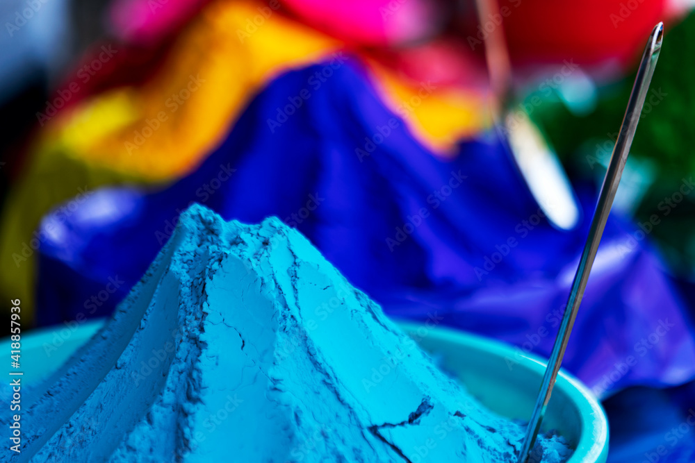 Holi Dye Powders Selling On A Shop. Vendor selling various colors of ...