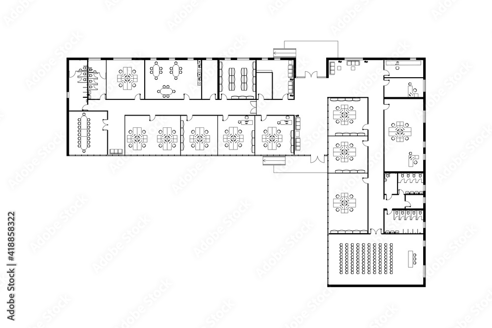 Modern office interior with furniture isolated on white. Vector ...