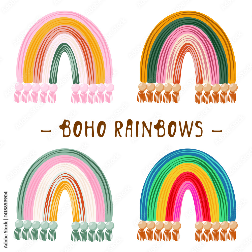 Vector hand drawn boho clipart for nursery decoration with cute ...