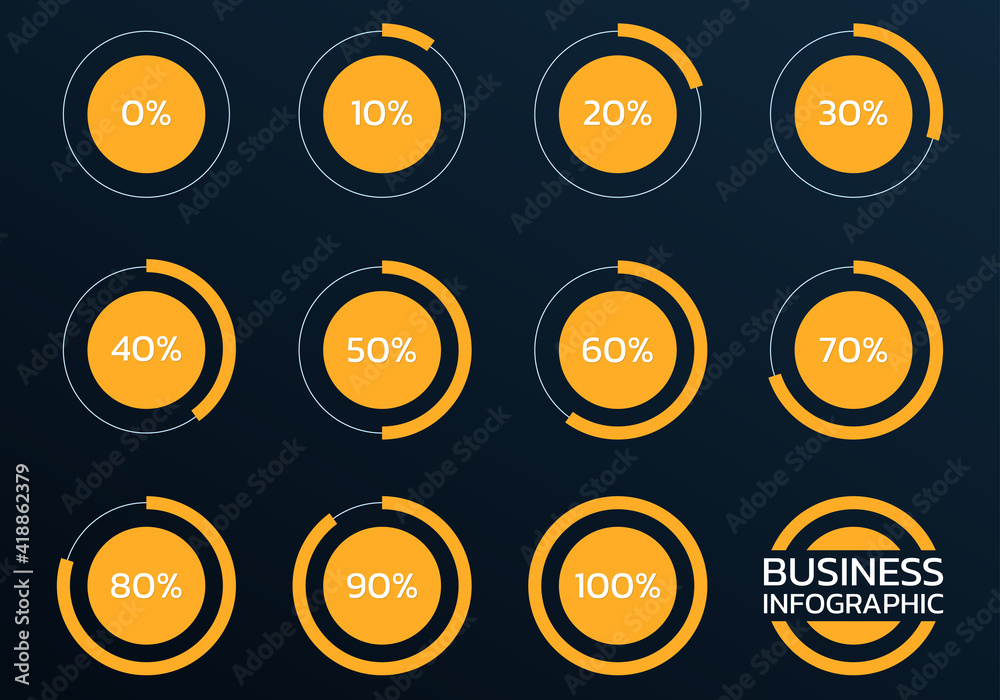 Circle percent diagram. Percentage pie chart. Progress infographic set ...