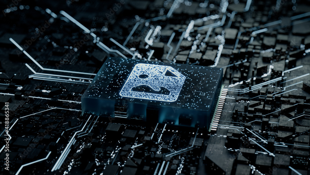 Image Technology Concept with picture symbol on a Microchip. Data flows ...