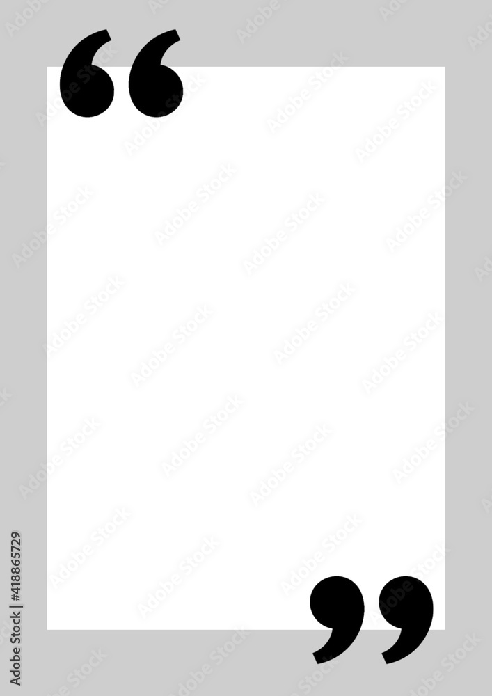 Black quotation marks with copy space on white background with grey ...