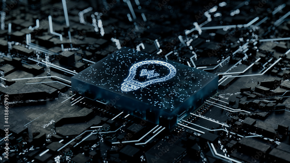 Innovation Technology Concept with lightbulb symbol on a Microchip ...