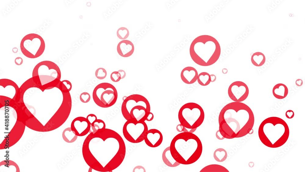 Floating red heart shape social symbol icon graphic style loop ...