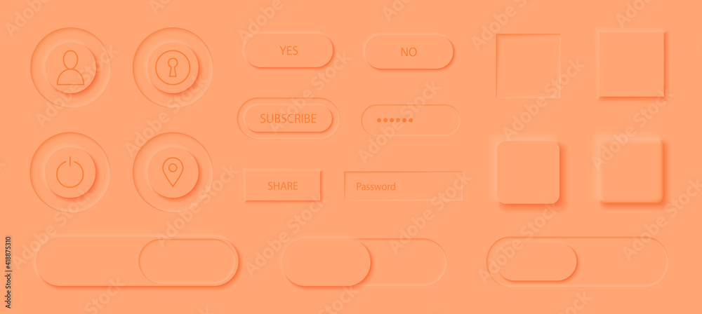 Neumorphism style elements vector set. Modern website or mobile app ...