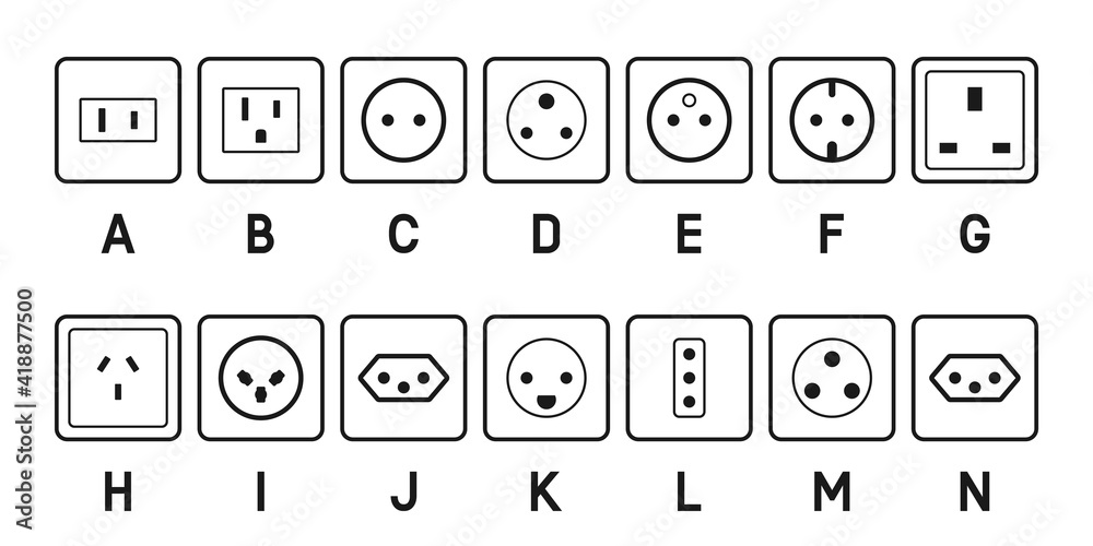 Different types AC power sockets for connect electric equipment Stock ...
