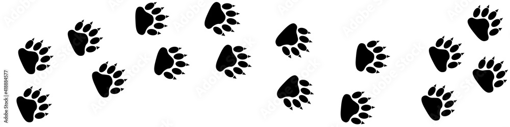 Paw print trail on white background. Vector bear or dog, pawprint walk ...